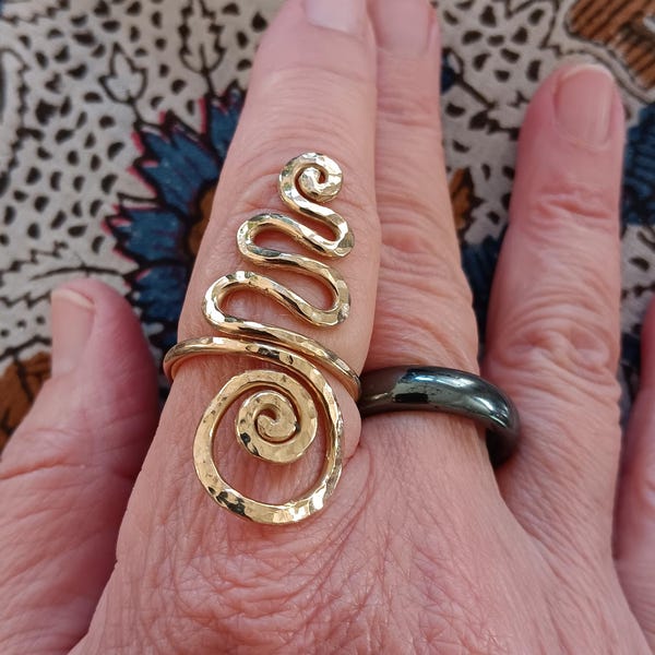 Omazi Solid Brass Ring Long Spiral Hand Hammered Hand Made Statement ...