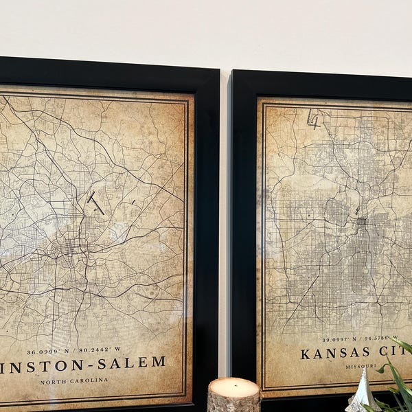 Set of 3 ANY CITY Vintage Map Posters | Personalized Antique Map Prints ...