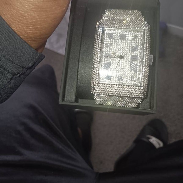 Men's Fully Iced Out Diamond Watch 40mm -iced Baguette Dial and Band ...