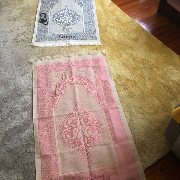 Pink Color Personalized Prayer Mat, Eid Gifts, Islamic Gift Set, Prayer Mat Set, Islamic Wedding ...