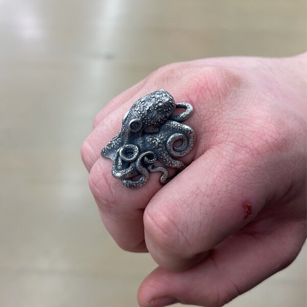 Octopus Handmade Sterling Silver Men Ring, Octopi Animal Biker Ring ...