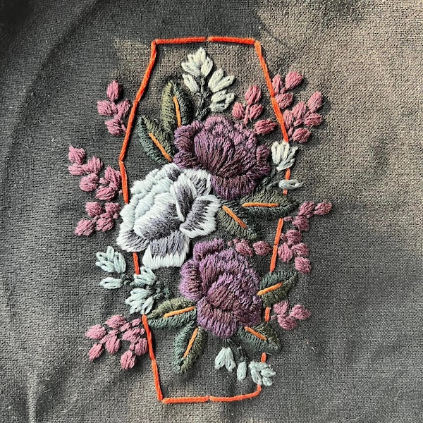 Gothic Rose Halloween Embroidery Pattern Duo. Beginner Embroidery ...