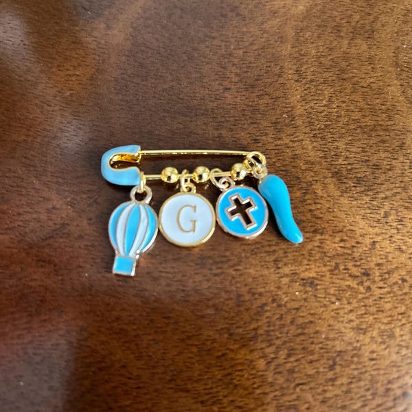 Personalized Italian Cornicello Gold Baby Pin | Baby Brooch | Baptism ...