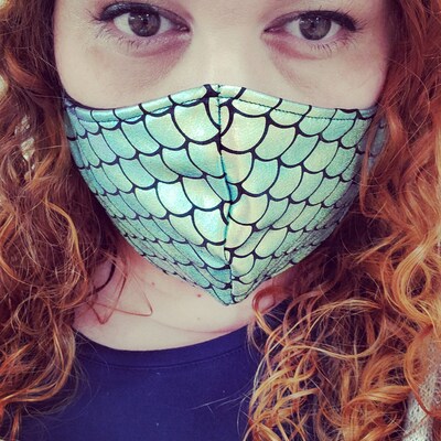 Mermaid Face Mask 16 Colors Hologram Spandex Outside and Cotton Spandex ...