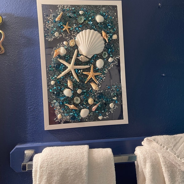 Teal Seashell Beach Resin Window/turquoise Seashell Wall Art/resin Art ...
