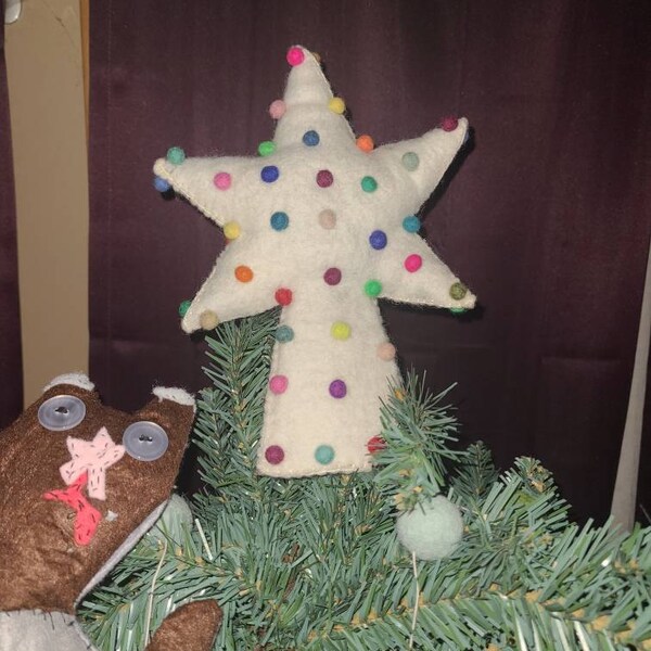 Pompom Star Christmas Tree Topper: Handmade Needle Felt Decoration - Etsy