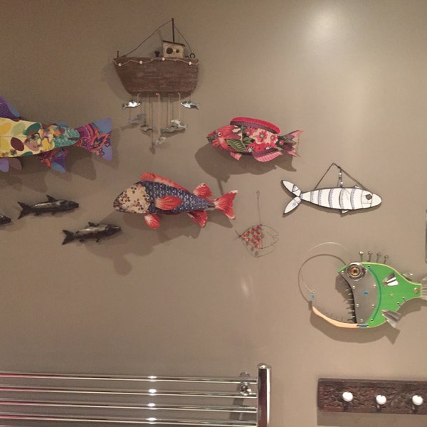 Fish Sculpture W 16 in X H 10 in Fish Decor Beach House Decor Wood Fish ...