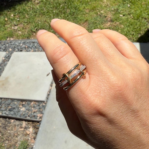 Bellanca Diamond Connected Stacker Gold Linked Spinner Ring, Handmade ...
