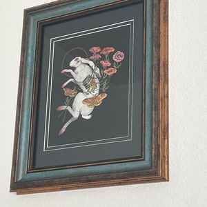 White Rabbit With Poppy Flowers Giclee Print From Original Hand ...