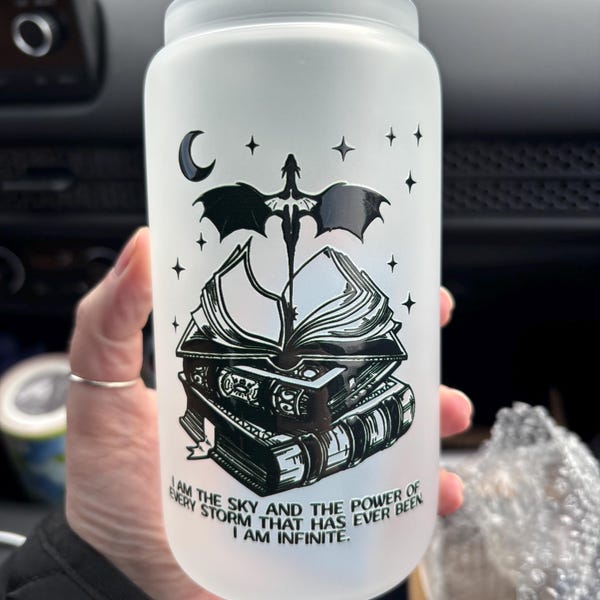 Fantasy Book Lover Glass Cup With Lid and Straw, Fourth Iced Coffee Cup ...