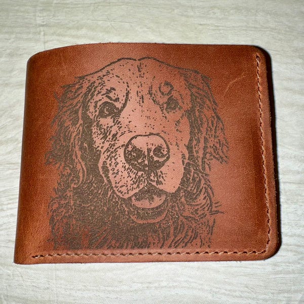 Dog Engraved Leather Bifold Wallet, Custom Men Wallet, Personalized ...