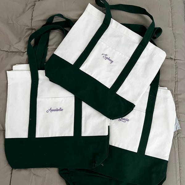Personalized Embroidered Canvas Tote Bag, Custom Initial Tote - Etsy