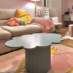 Round Fluted Table Wooden Fluted Table Creamy White Coffee Table Ribbed ...
