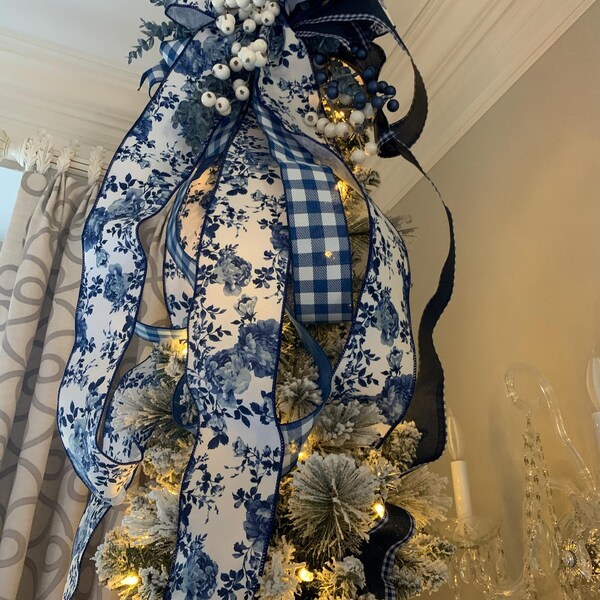 Chinoiserie Luxury Christmas Tree Topper,blue Willow, Designer,blue and ...