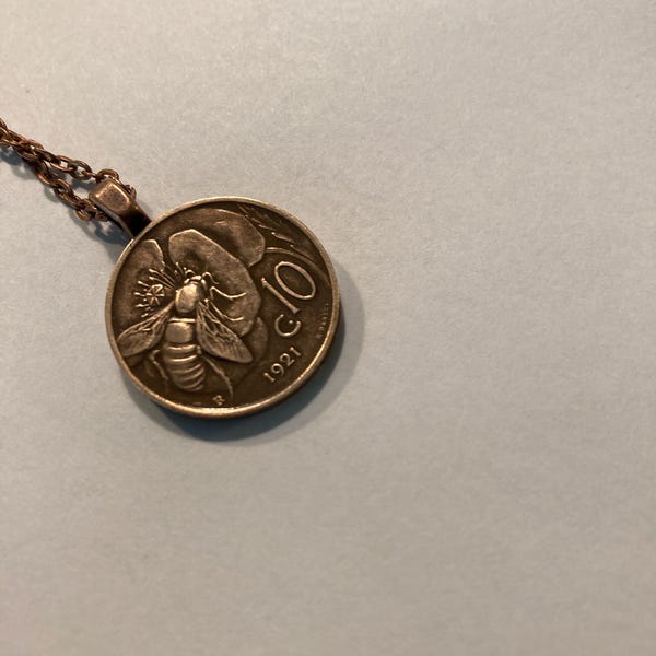 Honey Bee on Flower Coin Pendant, Italy 10 Centesimi Coin Pendant ...