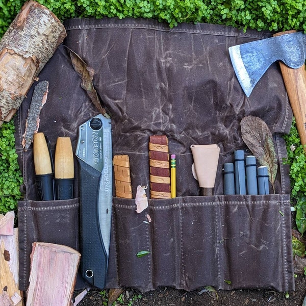 Waxed Canvas Bushcraft Tool Roll: Camping Utensil & Carving Tool Kit - Etsy
