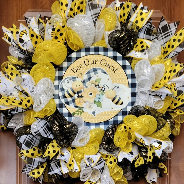 11.75" Round Bee Our Guest Wreath Sign, Summer Wreath Sign, Personalize ...