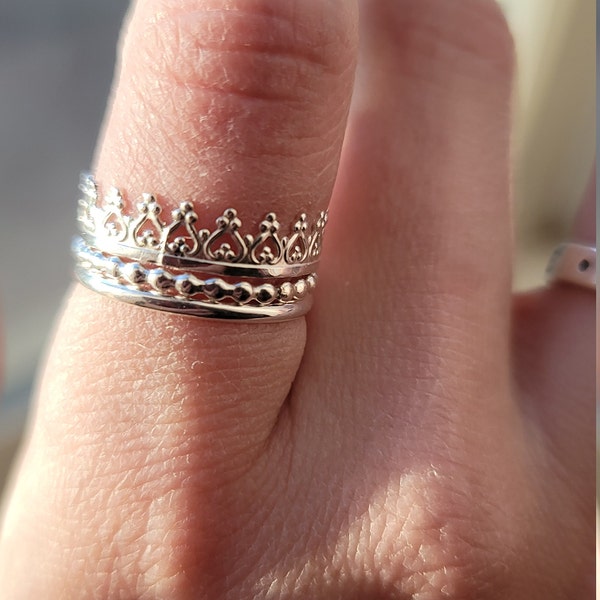 Princess Ring, Crown Ring, Crown Stacking Set, Sterling Silver Princess ...