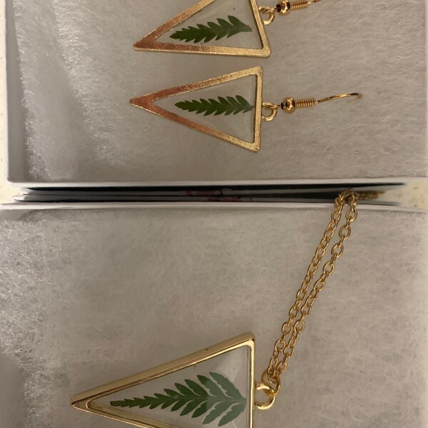 Gold Triangle Fern Earrings Natural Dried Ferns - Etsy