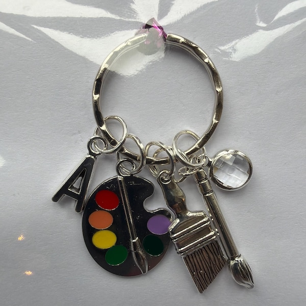 Personalised Artists Keyring, Palette and Paint Brush Keychain ...