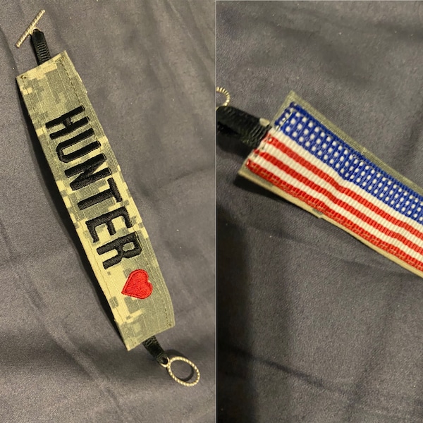 Military Name Tape Bracelet- W/ Heart!! (any Branch!) Army Navy Air ...