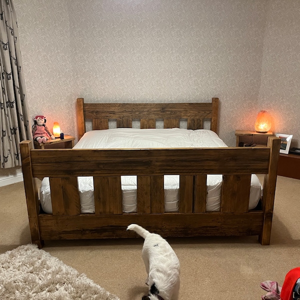 Handmade | Chunky | Rustic Bed | Farmhouse Style -high Footboard, SOLID ...