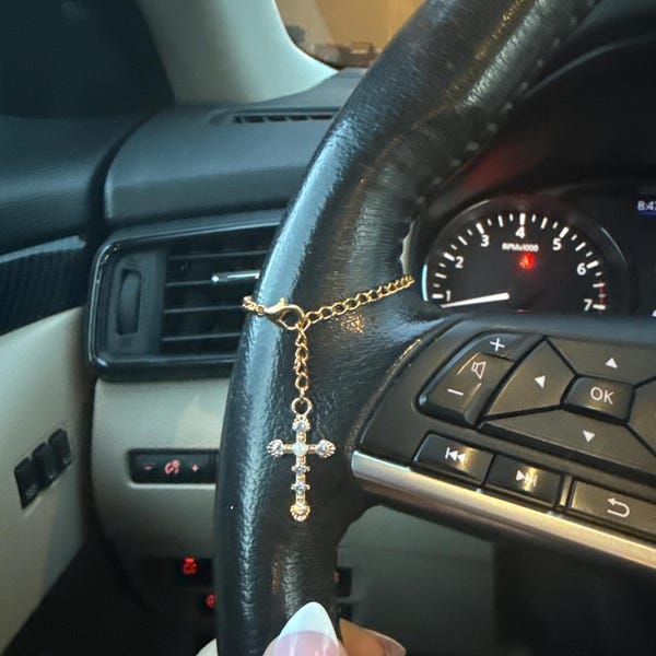 Gold Pearl Cross Steering Wheel Charm Accessory L Car Charm Accessory L ...
