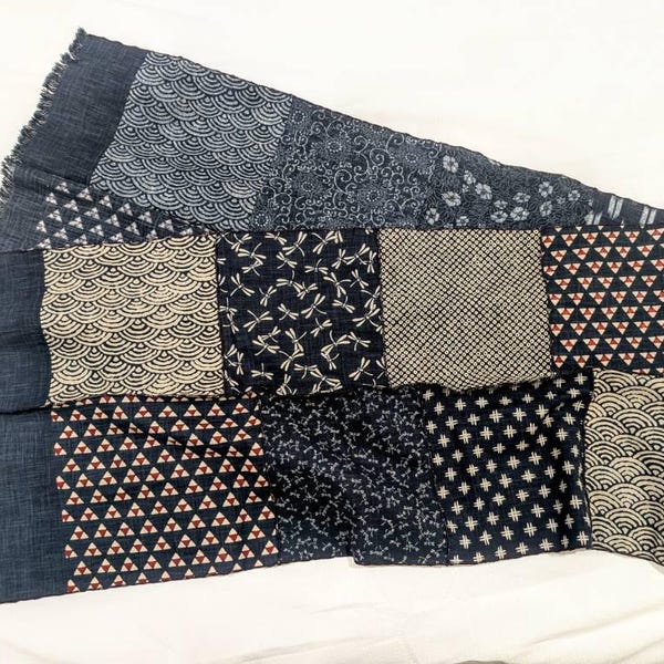 Japanese Traditional Pattern Patchwork Scarf Beige Base With Brown ...