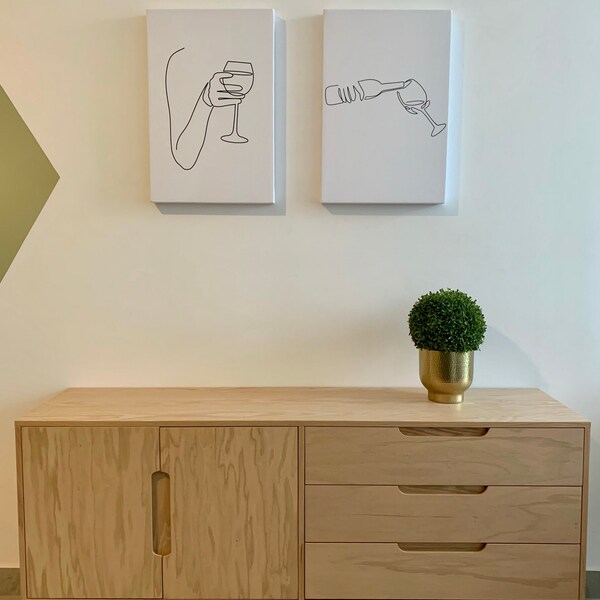 Bar Cart Print Set | Printable Wall Art | Line Drawing | Minimal Decor ...