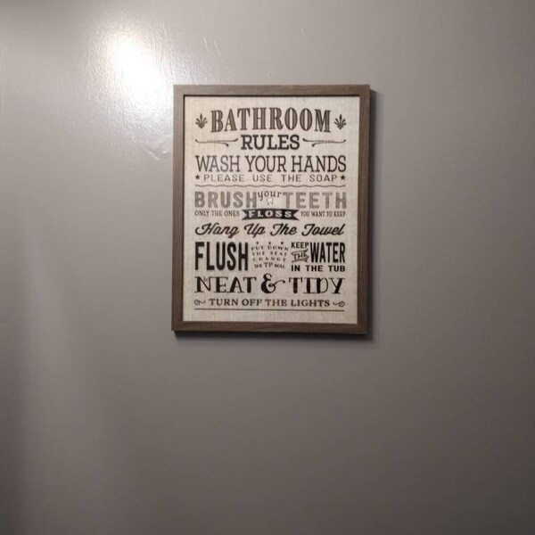 Bathroom Rules on Rustic Faux Burlap / Bathroom Wall Art Print ...