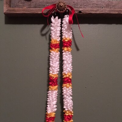 Hawaiian White Pikake With Purple Trim and Kukui Nut Ribbon Lei 1 Wide ...