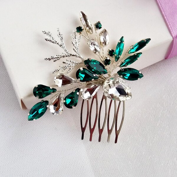 Emerald Green and Gold Hair Comb, Bridal Comb With Emerald Crystal and ...