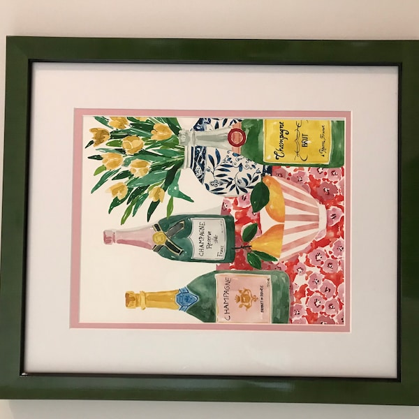 Champagne Bottle Painting, Champagn Art Print Decor, Cocktail Print ...