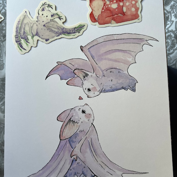 Watercolor Bats Print - Etsy