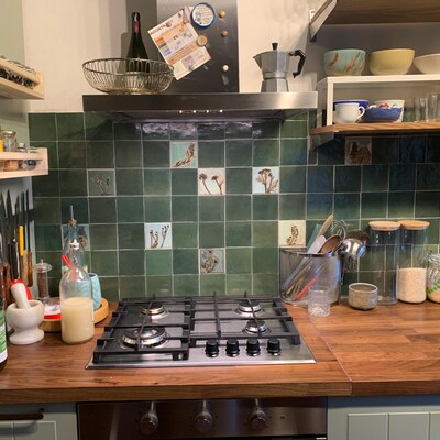 The Tiles Set green Garden,handmade Ceramic Tiles,plant Motif,hand ...