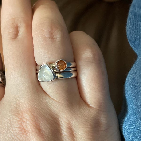 Natural Lapis Lazuli and Dyer Blue Turquoise Stacking Rings set of 3, Sterling Silver Gemstone ...