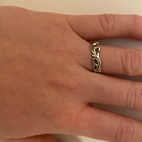 Boho Filigree Eternity Band, Oxidized Solid 925 Sterling Filigree Full ...