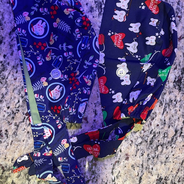 Dentist Surgical Scrub Cap Hat With Buttons, Tooth Print Surgical Scrub ...