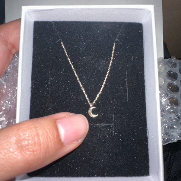 14K Gold Moon Necklace, Tiny Crescent Moon, Minimalist Necklace, Dainty Moon Necklace, Handmade ...
