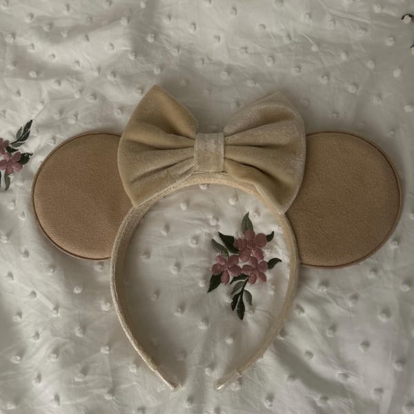 Mickey Ears, Beige Mickey Ears, Velvet Mouse Ears, Minnie Ears, Mouse ...