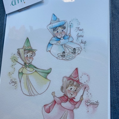 Sleeping Beauty Print, Three Good Fairies, Flora, Fauna, Merryweather ...
