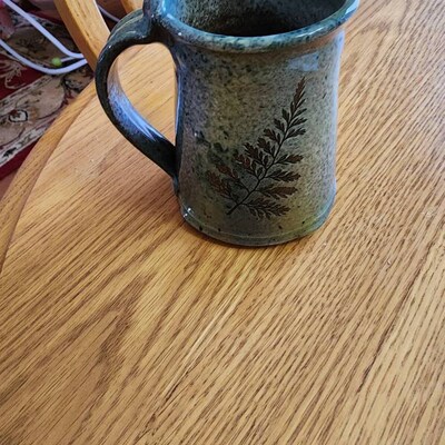 Coffee Mug Handmade Pottery Leaf Hand 10-12 Oz - Etsy