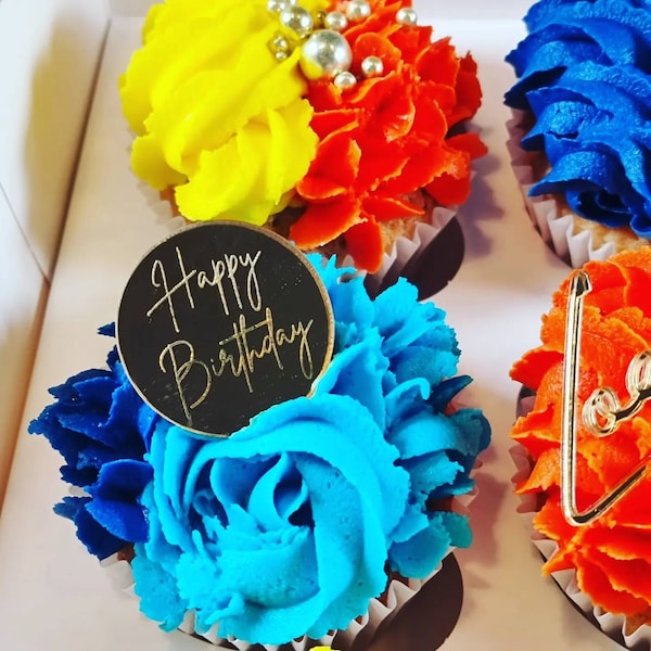 Happy Birthday Cake Disc Cupcake Toppers | Small Cupcake Toppers ...