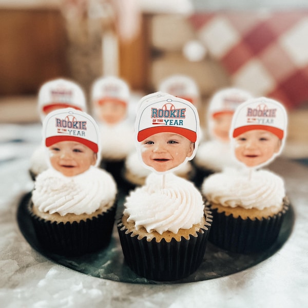 Baseball Cupcake Toppers | Baseball Photo Head | Party Supplies ...
