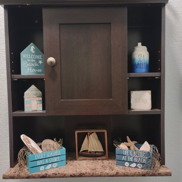 Summer Tiered Tray Decor, Mini Crate for Tiered Tray, Mini Crate of Sea ...