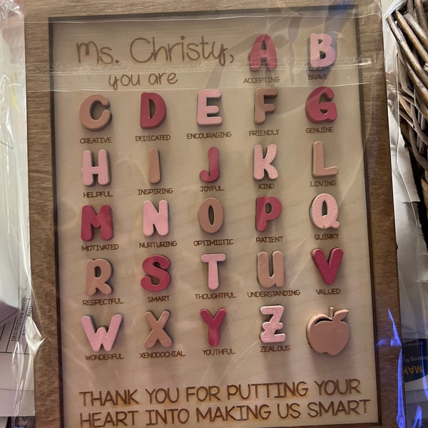 Personalized Teacher ABC Sign - Personalized Teacher Appreciation Sign ...