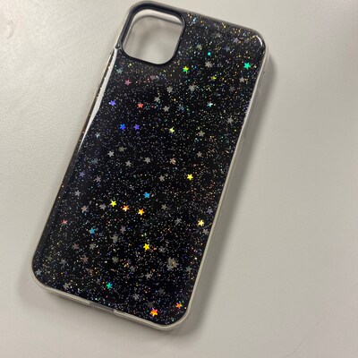 Celestial iPhone 15 Case With Holo Glitter Bling Astronomy iPhone 14 Star Celestial Black Case ...