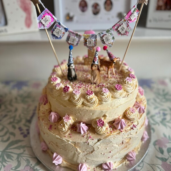 Personalised Floral Cake Topper Bunting | Handmade Birthday Party Cake ...