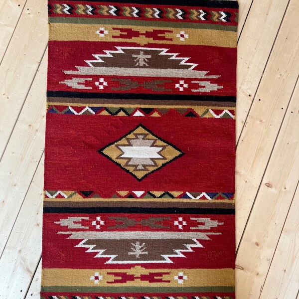 Southwestern Rug Red Navajo Rug Kilim Hand Woven Native American Rug ...