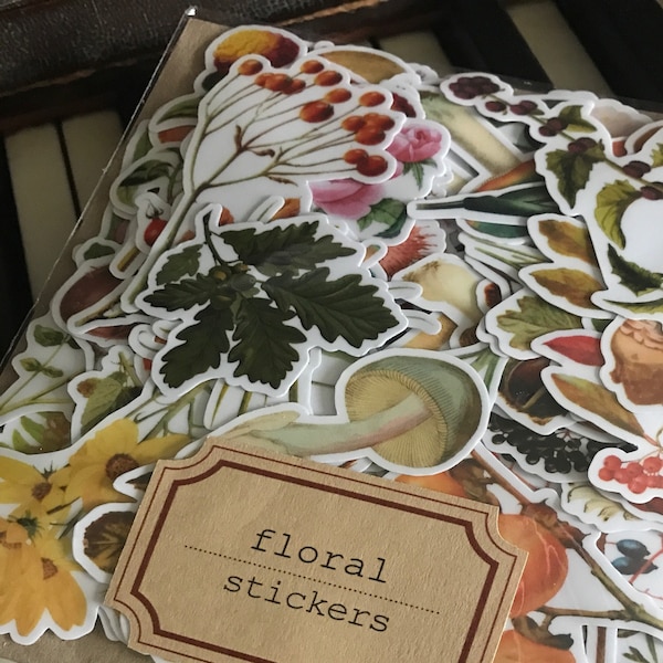 85PCS Vintage Flowers Stickers Pack Set B, Translucent Flowers Sticker ...